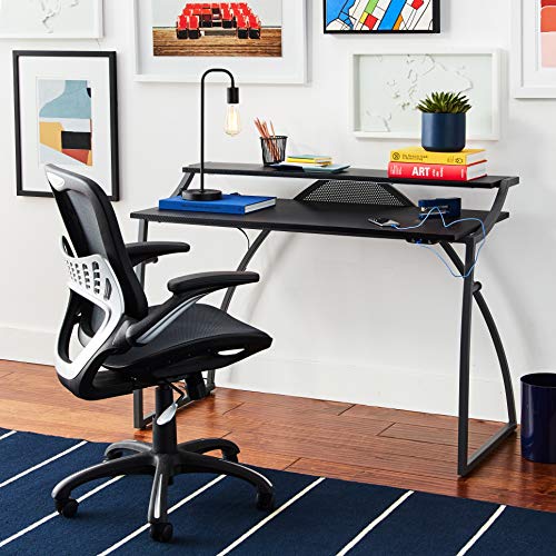 OSP Home Furnishings Alpha Battlestation Gaming Desk, Black