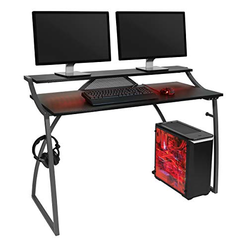 OSP Home Furnishings Alpha Battlestation Gaming Desk, Black