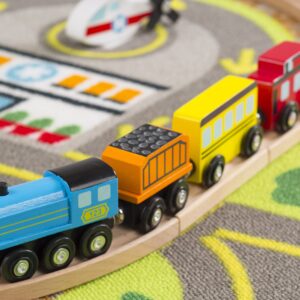 Melissa & Doug Deluxe Multi-Vehicle Activity Rug (39.5" x 36.5") - 19 Vehicles, 12 Wooden Signs, Train Tracks