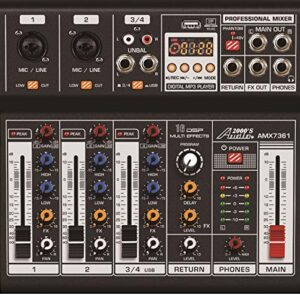 Audio2000'S AMX7361 Four-Channel Audio Mixer with USB 5V Power Supply, USB Interface, and Sound Effect