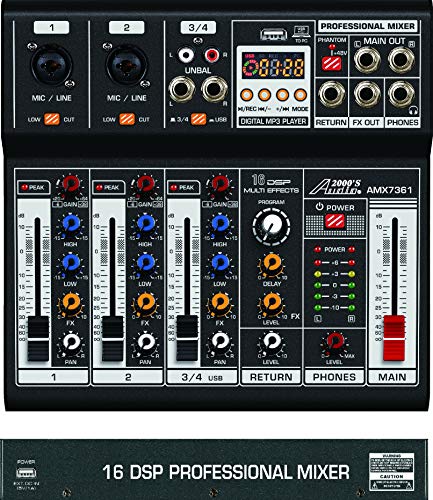 Audio2000'S AMX7361 Four-Channel Audio Mixer with USB 5V Power Supply, USB Interface, and Sound Effect