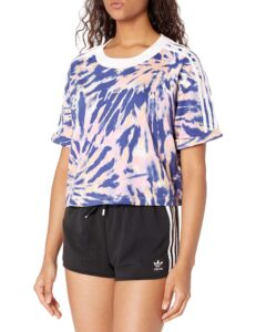 adidas originals women's crop, top: multi/white/midnight indigo/true pink bottom: glow orange, 2xs