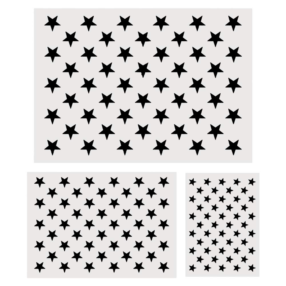 Koogel 3 Sizes 50 Star Stencil, Plastic Star Stencil Template for Flag DIY Drawing Painting Craft Projects, American Flag Projects