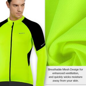 BERGRISAR Men's Basic Cycling Jerseys Long Sleeves Bike Bicycle Shirt Zipper Pockets BG012 Yellow Size X-Large