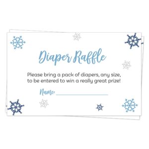 winter boy snowflake baby shower diaper raffle ticket diaper wipes raffle ticket insert request prize snowy blue grey gray silver glittery shimmery glimmery shimmer glitter snow (50 count)