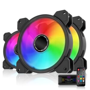 ezdiy-fab 120mm computer case fan,motherboard aura sync fan,high airflow,speed adjustable,argb fan with fan hub and remote-3 pack