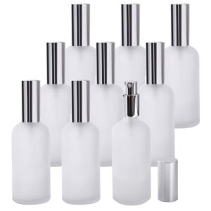 bekith 9 pack 3oz glass spray bottles with fine mist sprayer & pump spray cap, refillable & reusable frosted clear empty bottles for essential oils, perfumes, body sprays