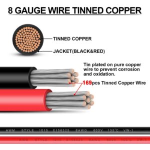 Battery Cable - iGreely 8 AWG 8 Gauge Wire Made with Tinned Copper Wire Battery Power Inverter Cables with Terminals for Solar Panel Trolling Motor Automotive Motorcycle RV Marine Boat 2ft/60cm