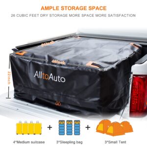 AlltoAuto Truck Bed Cargo Bag with Cargo Net, 100% Waterproof 600D Heavy Duty, Fits Any Truck Size (51''x40''x22'') 26 Cubic Feet, Simple and Convenient for Installation