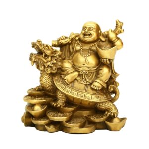 brasstar 4.5”(h) ruyi laughing buddha and turtle-wealth, good fortune, health buddha statue for home office decor ptzy062