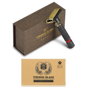 VIKINGS BLADE Adjustable Double Edge Safety Razor + Luxury Case. Smooth, Reusable, Eco-Friendly (The Emperor “Meiji”)