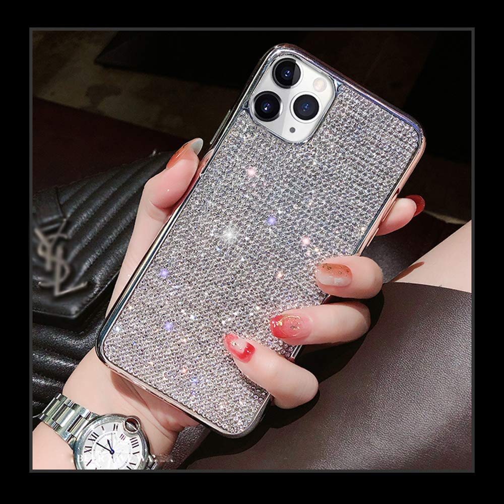 LUVI Fusicase for iPhone 11 Diamond Case Cute Bling Glitter Rhinestone Crystal Shiny Sparkle Protective Cover with Electroplate Plating Bumper Luxury Fashion Case for iPhone 11 Silver