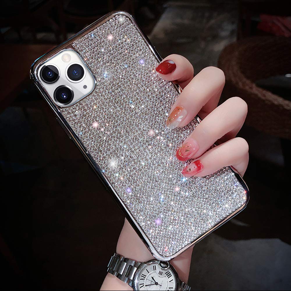 LUVI Fusicase for iPhone 11 Diamond Case Cute Bling Glitter Rhinestone Crystal Shiny Sparkle Protective Cover with Electroplate Plating Bumper Luxury Fashion Case for iPhone 11 Silver