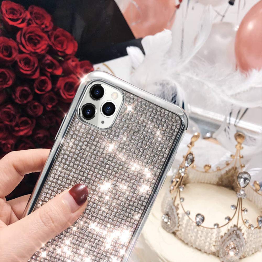 LUVI Fusicase for iPhone 11 Diamond Case Cute Bling Glitter Rhinestone Crystal Shiny Sparkle Protective Cover with Electroplate Plating Bumper Luxury Fashion Case for iPhone 11 Silver