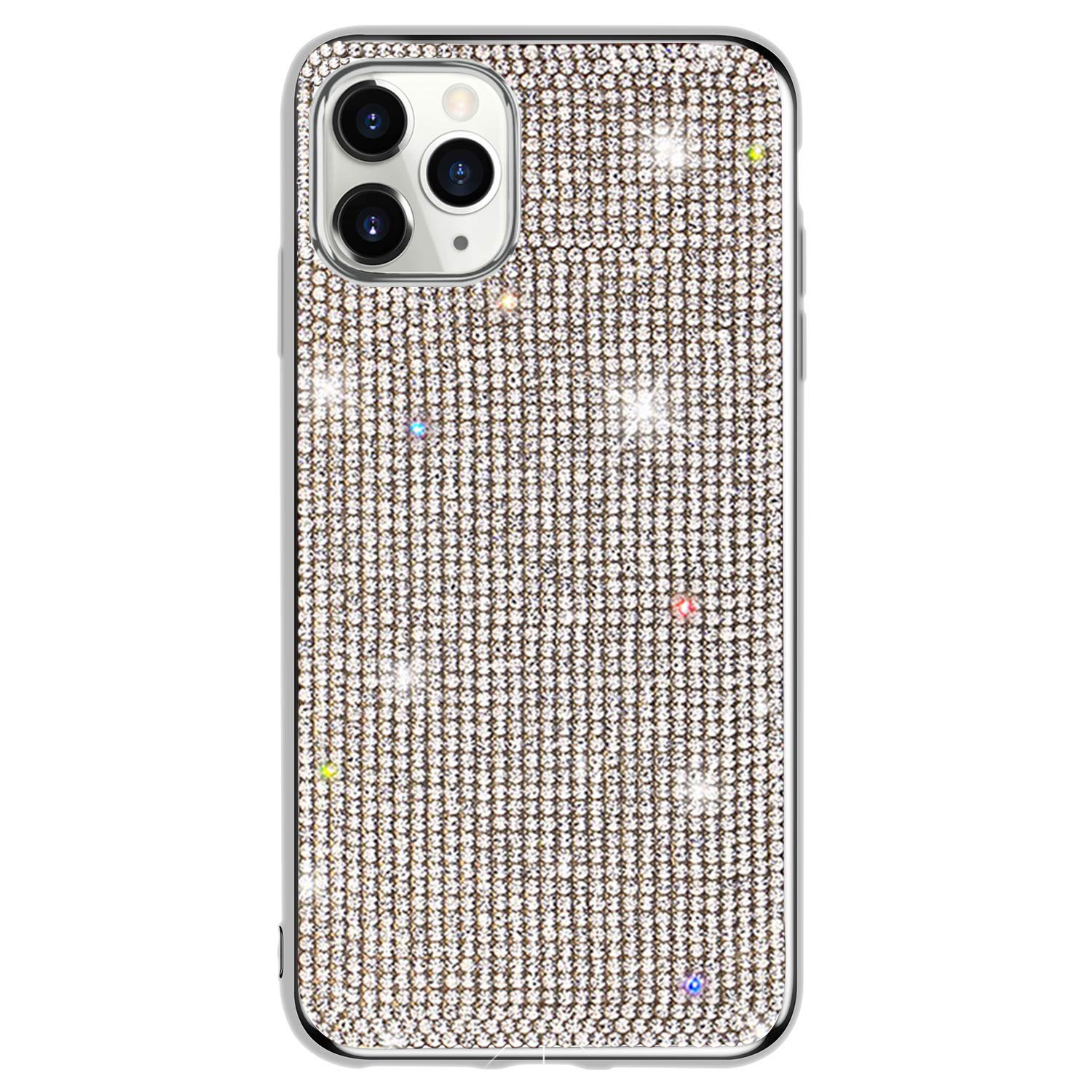 LUVI Fusicase for iPhone 11 Diamond Case Cute Bling Glitter Rhinestone Crystal Shiny Sparkle Protective Cover with Electroplate Plating Bumper Luxury Fashion Case for iPhone 11 Silver