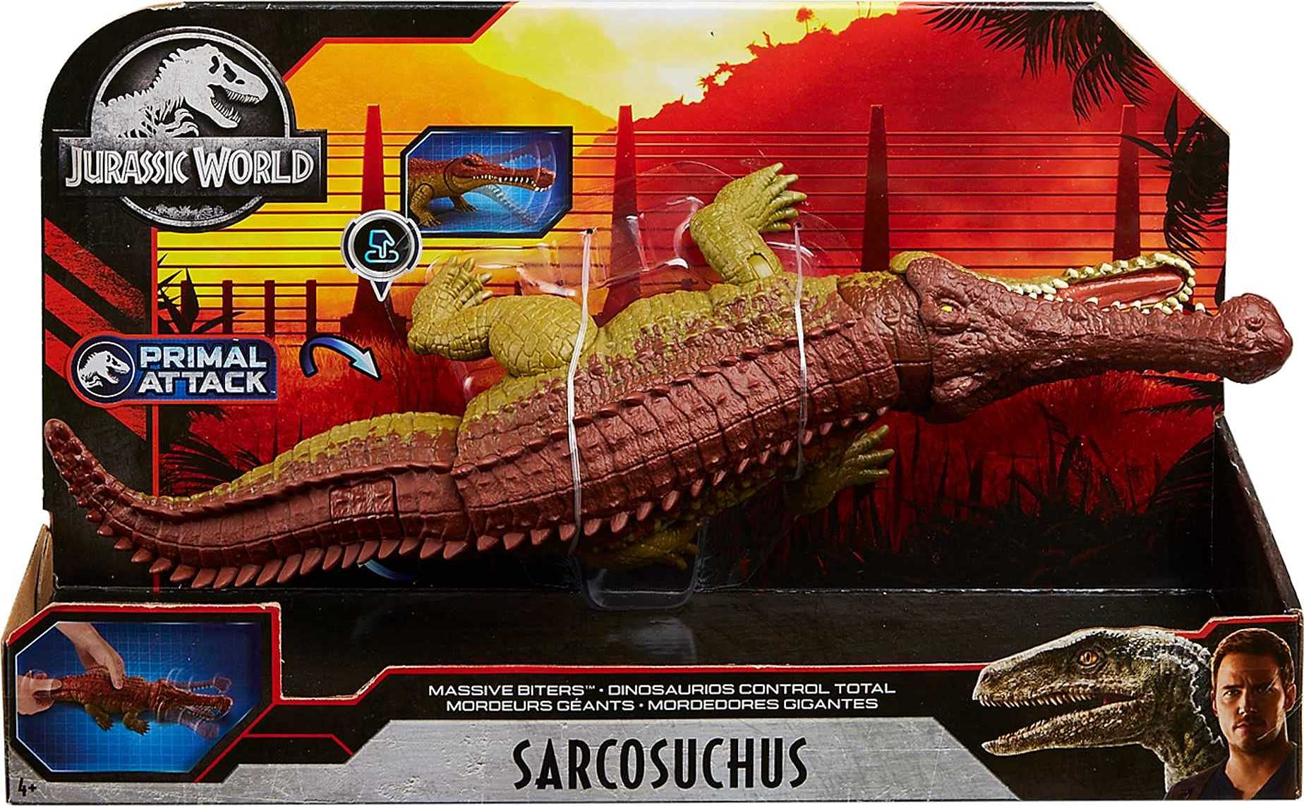 Mattel Jurassic World Massive Biters Sarcosuchus Dinosaur Action Figure Toy, Posable Large Species, Strike & Chomp Motion