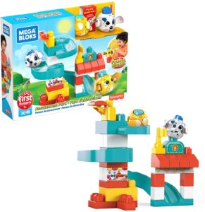 mega bloks peek a blocks amusement park with big building blocks, building toys for toddlers (30 pieces)