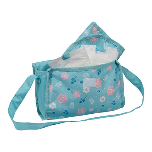 ADORA Baby Doll Diaper Bag with Sturdy Straps, Includes Changing Mat and 2 Doll Diapers (Fits 13" Dolls), Birthday Gift for Ages 3+ - Blue Flower Power