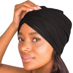 kitsch satin lined beanie for women - satin beanie night cap, satin sleep cap, slouchy beanie, hair cover for sleeping, softer than silk bonnet for sleeping, satin hair cap sleep beanie (black)