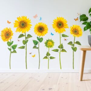 decowall ds9-1905 watercolour sunflower kids wall stickers wall decals peel and stick removable wall stickers for kids nursery bedroom living room décor