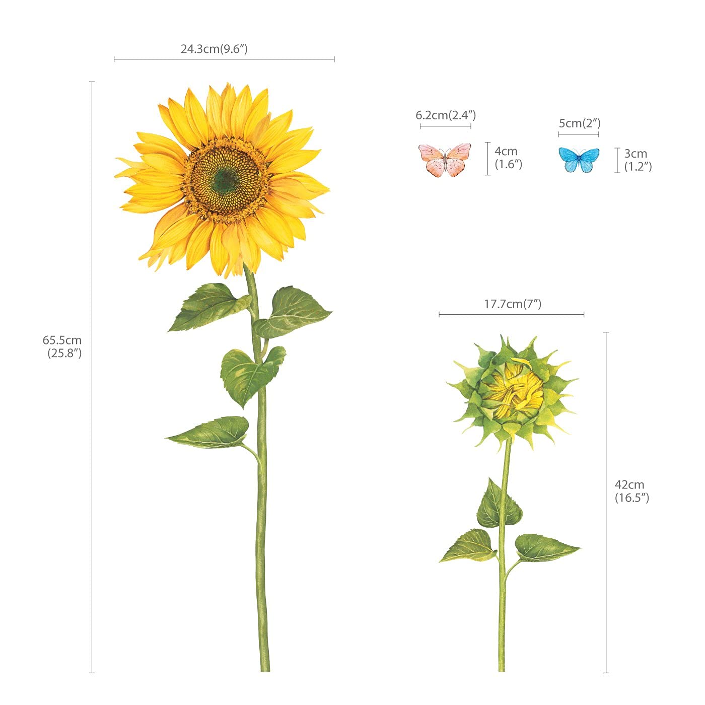 DECOWALL DS9-1905 Watercolour Sunflower Kids Wall Stickers Wall Decals Peel and Stick Removable Wall Stickers for Kids Nursery Bedroom Living Room décor