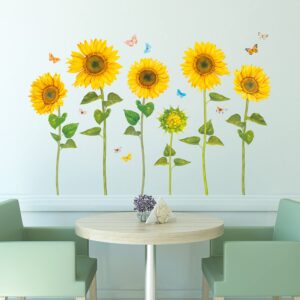 DECOWALL DS9-1905 Watercolour Sunflower Kids Wall Stickers Wall Decals Peel and Stick Removable Wall Stickers for Kids Nursery Bedroom Living Room décor