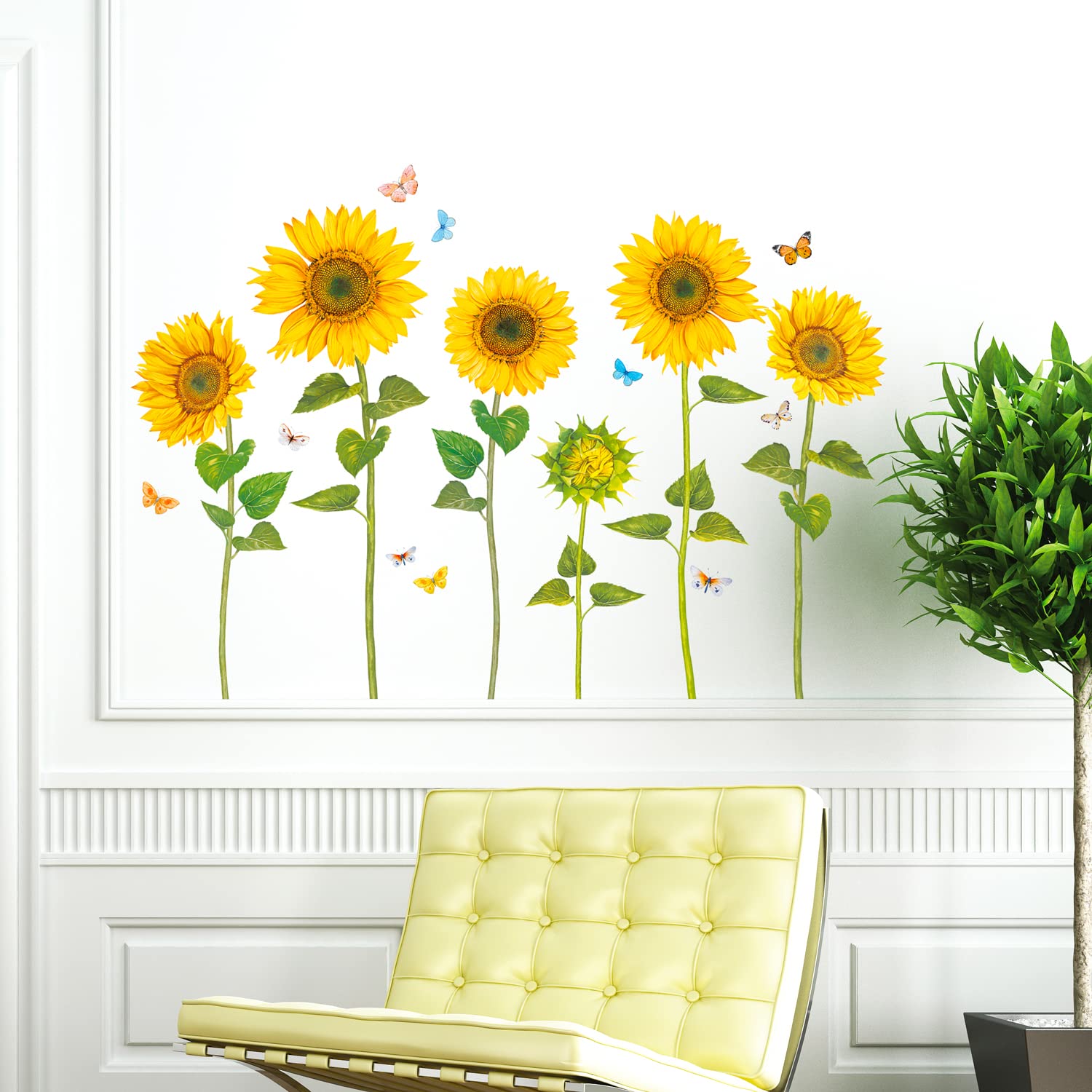 DECOWALL DS9-1905 Watercolour Sunflower Kids Wall Stickers Wall Decals Peel and Stick Removable Wall Stickers for Kids Nursery Bedroom Living Room décor