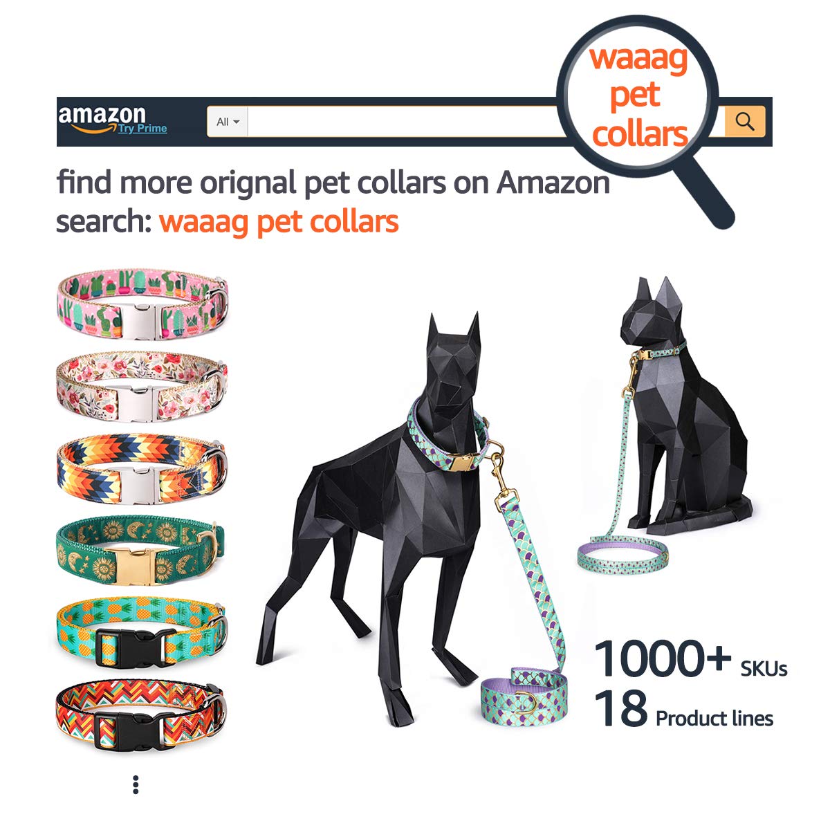 waaag Pet, Moons Stars Suns Dog Collar Cat Collar, Multiple Designs Crescent Celestial Dog Cat Collar Leash Harness Medium (Pack of 1)