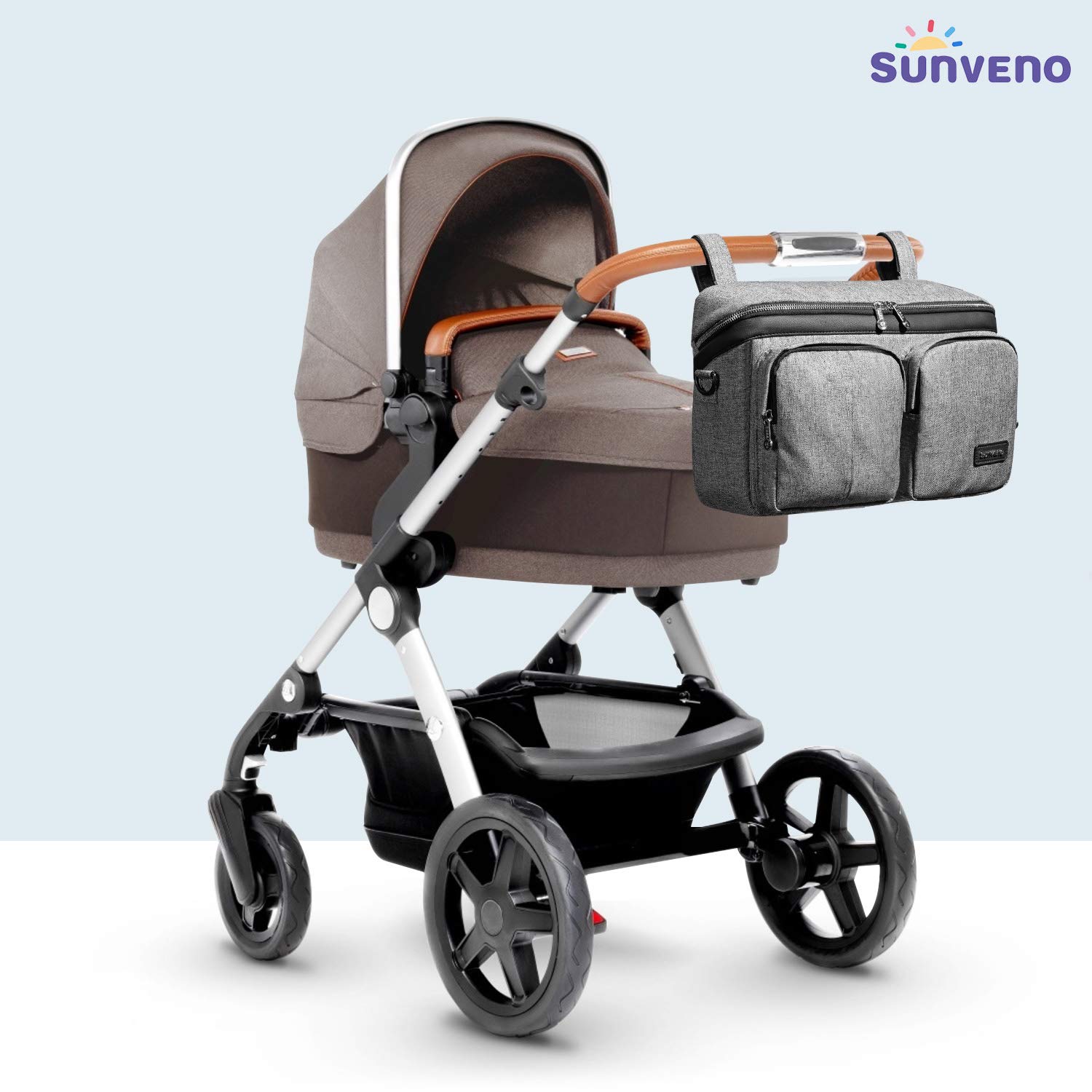 SUNVENO Universal Stroller Organizer and Storage with Mesh Compartment, Grey