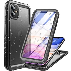 cozycase compatible with waterproof iphone 11 case, built-in screen protector, full-body rugged bumper sealed case cover, shockproof dustproof waterproof case for iphone 11 6.1 inch (black)