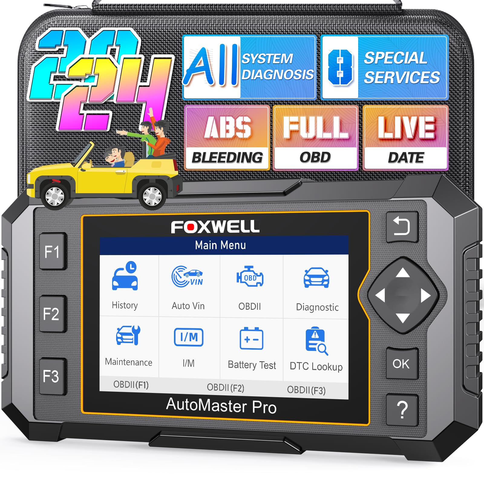 FOXWELL Car Scanner NT624 Elite All System OBD2 Scanner Diagnostic Tool 8 Reset Code Reader ABS/SAS/TPS/Oil/EPB/BRT Scanner for Car Free Update Car Diagnostic Scanner for All Cars with Battery Test