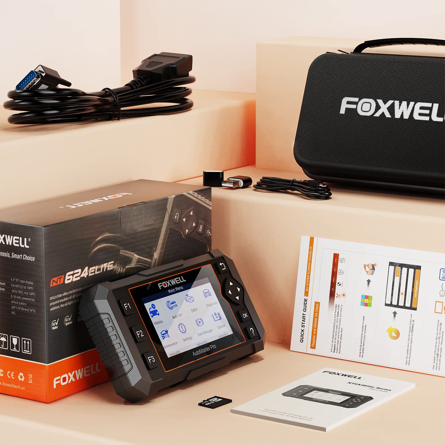 FOXWELL Car Scanner NT624 Elite All System OBD2 Scanner Diagnostic Tool 8 Reset Code Reader ABS/SAS/TPS/Oil/EPB/BRT Scanner for Car Free Update Car Diagnostic Scanner for All Cars with Battery Test