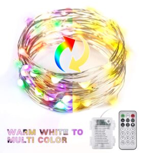 Ariceleo 2 Packs Warm White & Multi-Color Battery Operated String Lights, 5M/16.4ft. 50 LEDs Remote Control Timer 12 Modes Optional Twinkle Battery Powered Fairy Lights Sliver Wire Firefly Lights