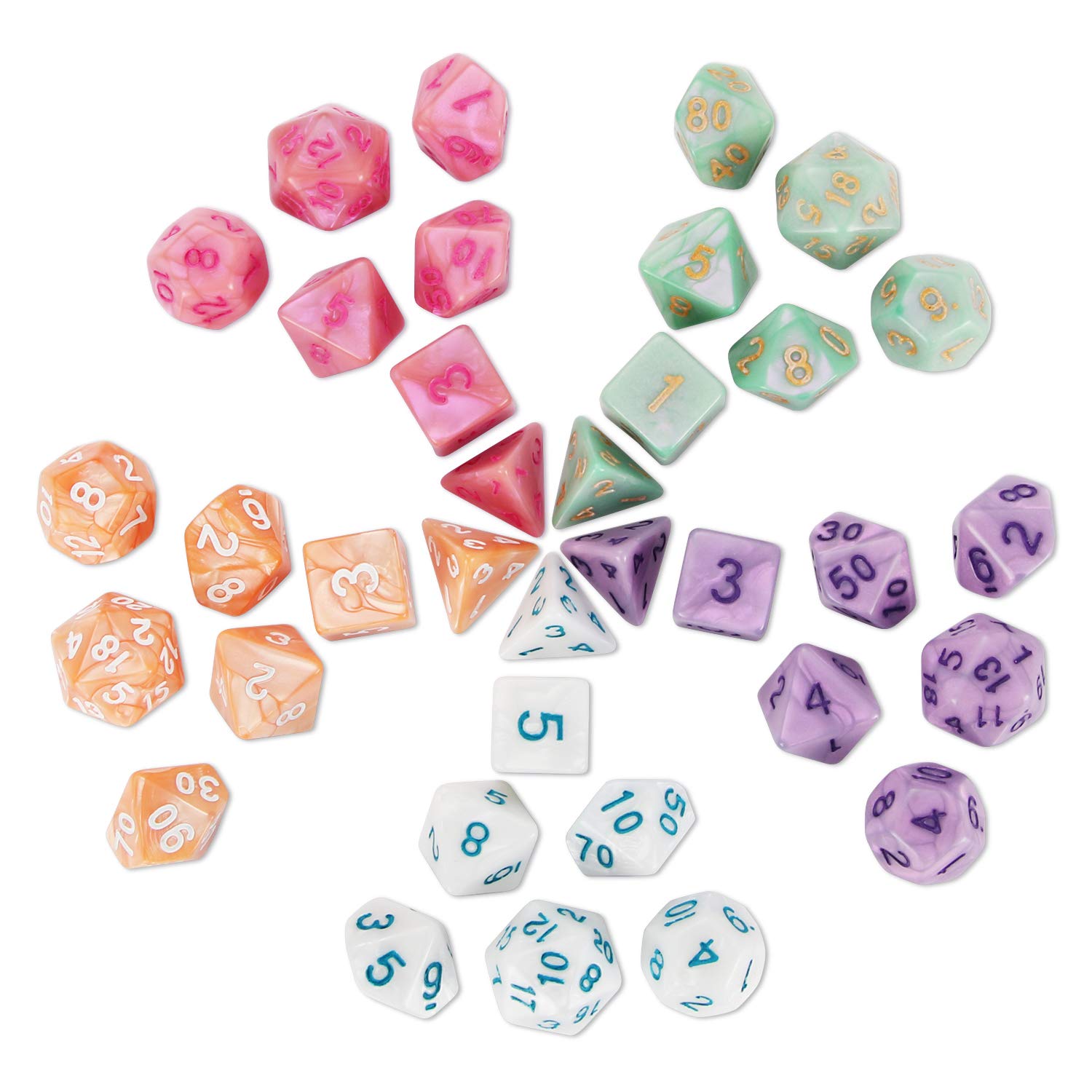 DND Dice, 5 x 7 Sets (35 Pieces) Polyhedron Dice for Dungeons & Dragons RPG MTG DND Tabletop Game with 1 Free Pouch D4 D8 D10 D12 D20