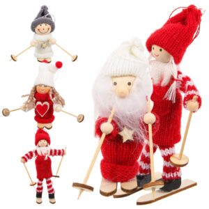 amosfun christmas figurine holiday wooden figure miniature ski doll ornament gift table adults 5pcs (mixed pattern)