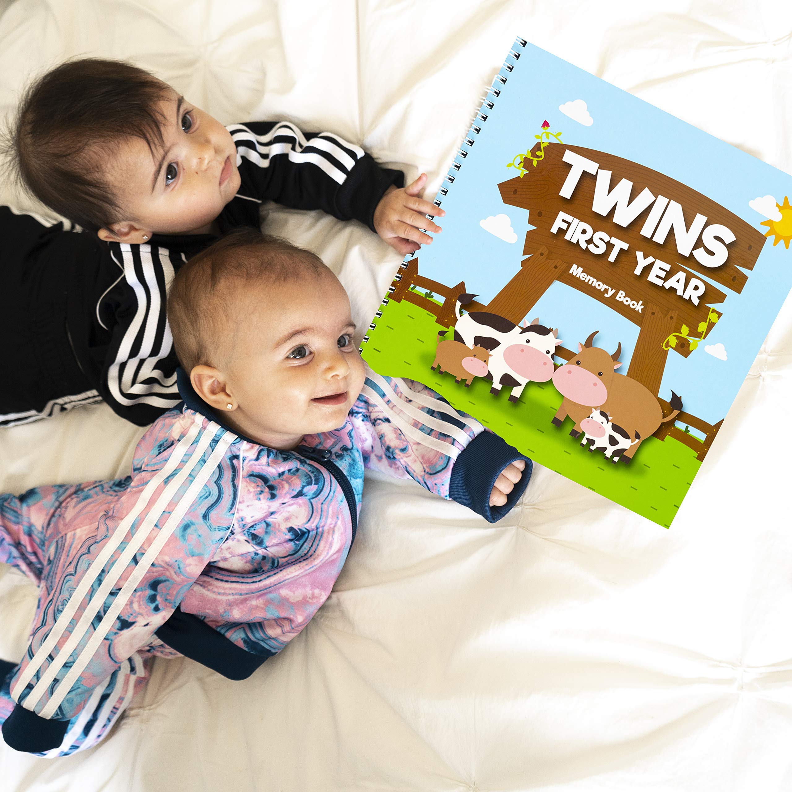 Great Newborn Twins by Unconditional Rosie | A Beautiful Baby Memory Book for Documenting their First Year | Gorgeous and Perfect Baby Twin Gifts - Cows Edition | Twins Baby Items that You'll Love