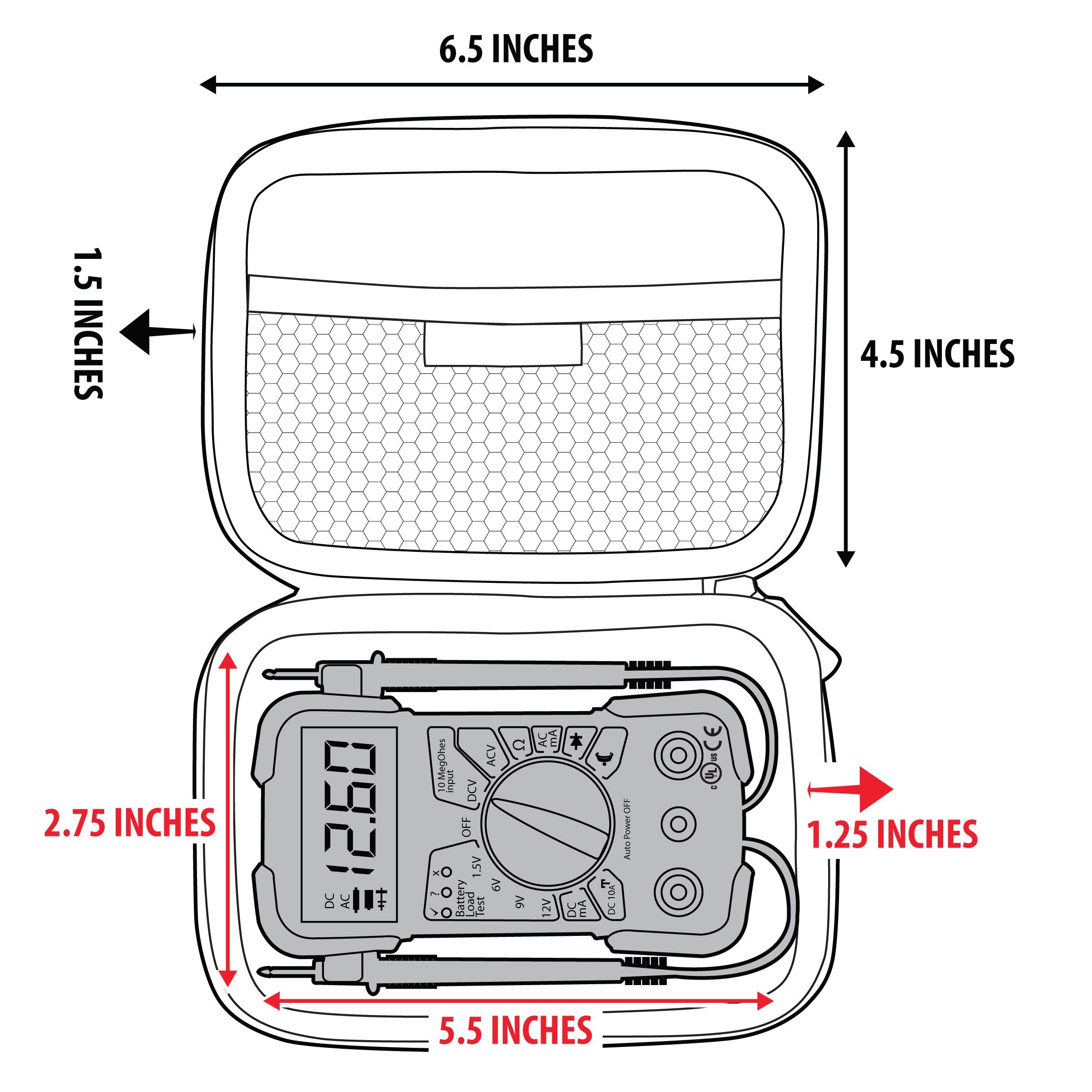 USA GEAR Multimeter Case with Hard Shell Exterior and Wrist Strap - Compatible with Innova 3320 Digital Multimeter, Crenova MS8233D, Klein Tools Multi Meter, and AstroAI Multimeter 2000 - Southwest