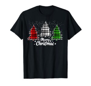 merry christmas tree xmas buffalo plaid red white green t-shirt