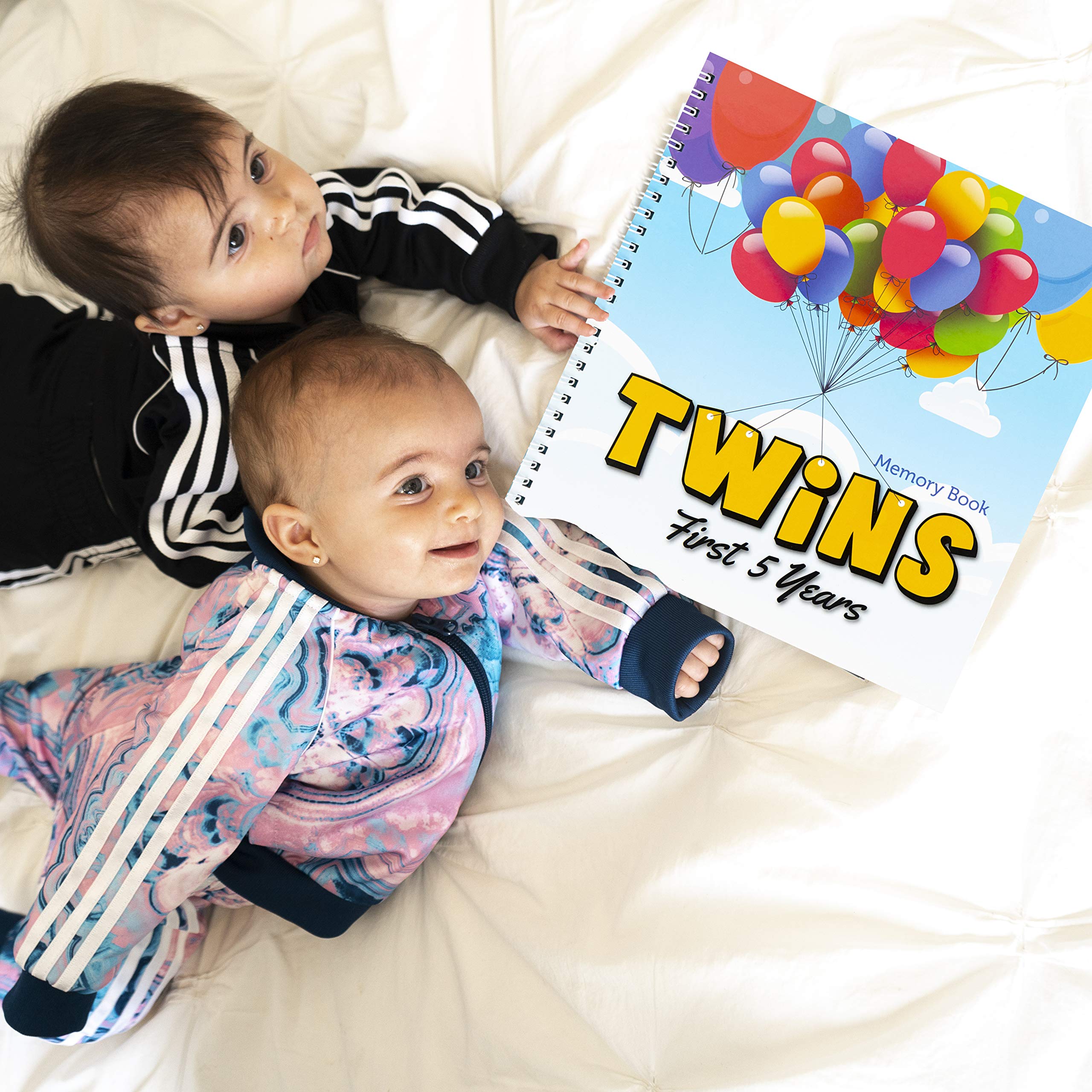 The Adventure Edition | Twins First 5 Years Memory Book with Stickers | Baby 1st Year Milestone Photo Album for Mom & Dad | Newborn Hard Cover Journal | Babies Personalized Keepsake Scrapbook Diary