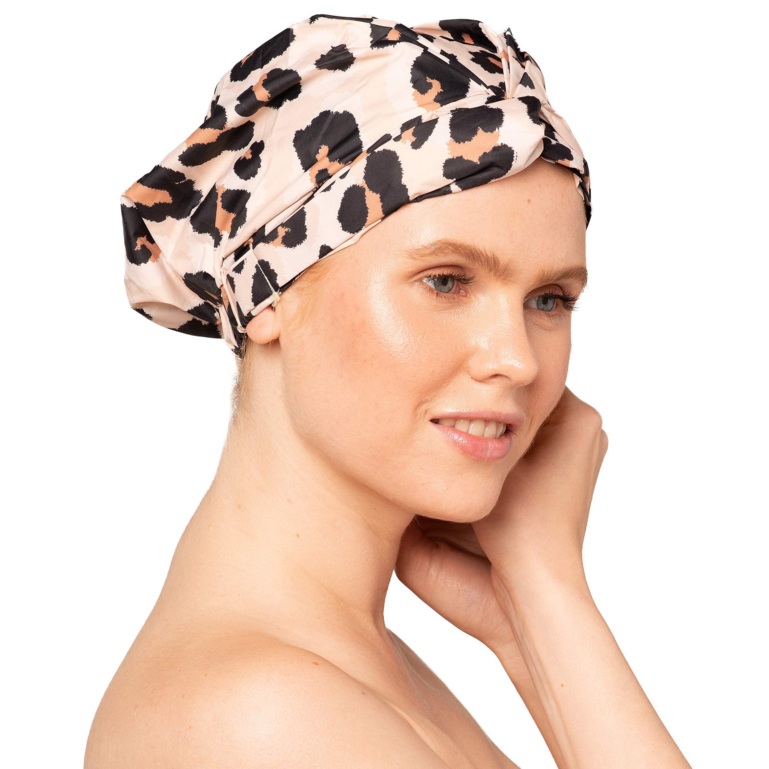 Kitsch Luxury Shower Cap for Women Waterproof - Reusable Shower Cap, Hair Cap for Shower, Waterproof Hair Shower Caps for Long Hair, Non-Slip Cute Shower Cap One Size, Chic Shower Bonnet - Leopard