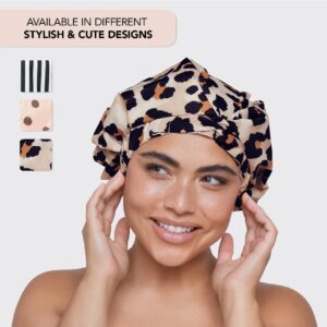 Kitsch Luxury Shower Cap for Women Waterproof - Reusable Shower Cap, Hair Cap for Shower, Waterproof Hair Shower Caps for Long Hair, Non-Slip Cute Shower Cap One Size, Chic Shower Bonnet - Leopard