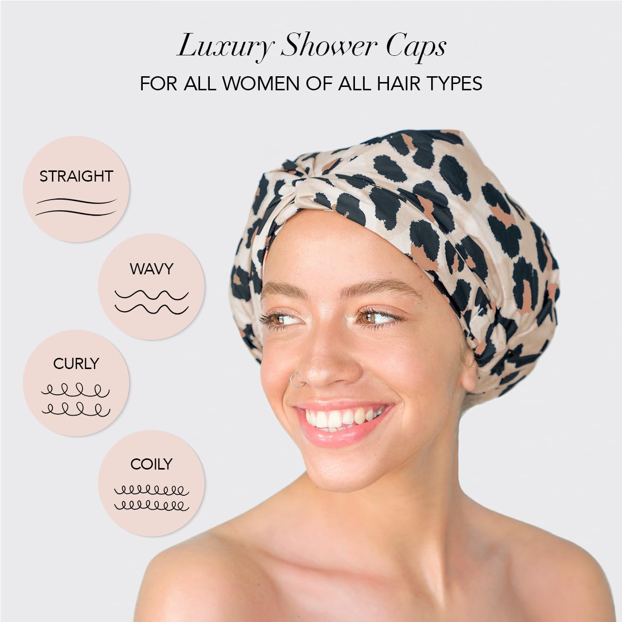 Kitsch Luxury Shower Cap for Women Waterproof - Reusable Shower Cap, Hair Cap for Shower, Waterproof Hair Shower Caps for Long Hair, Non-Slip Cute Shower Cap One Size, Chic Shower Bonnet - Leopard