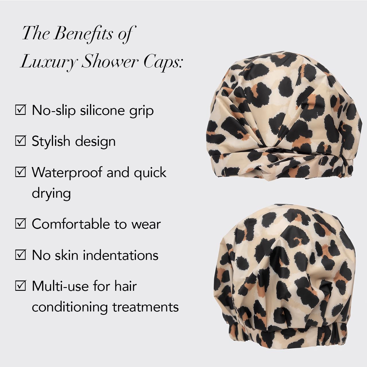 Kitsch Luxury Shower Cap for Women Waterproof - Reusable Shower Cap, Hair Cap for Shower, Waterproof Hair Shower Caps for Long Hair, Non-Slip Cute Shower Cap One Size, Chic Shower Bonnet - Leopard