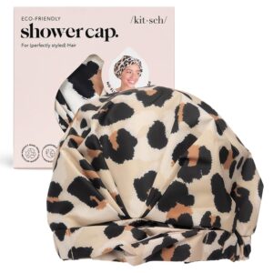 Kitsch Luxury Shower Cap for Women Waterproof - Reusable Shower Cap, Hair Cap for Shower, Waterproof Hair Shower Caps for Long Hair, Non-Slip Cute Shower Cap One Size, Chic Shower Bonnet - Leopard