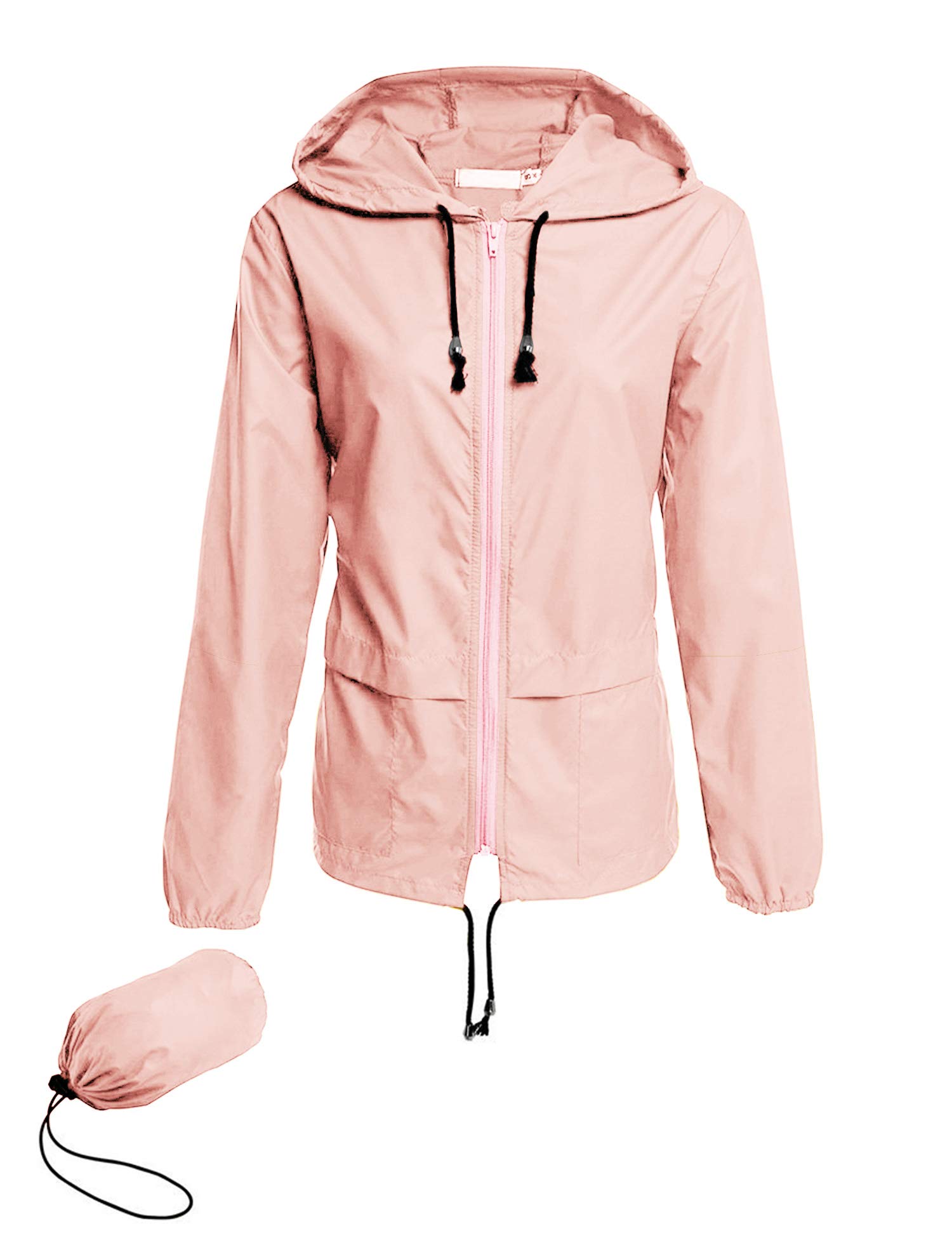 Avoogue Raincoat Women Lightweight Waterproof Fishing Rain Jackets Packable Outdoor Hooded Windbreaker (Pink XL)