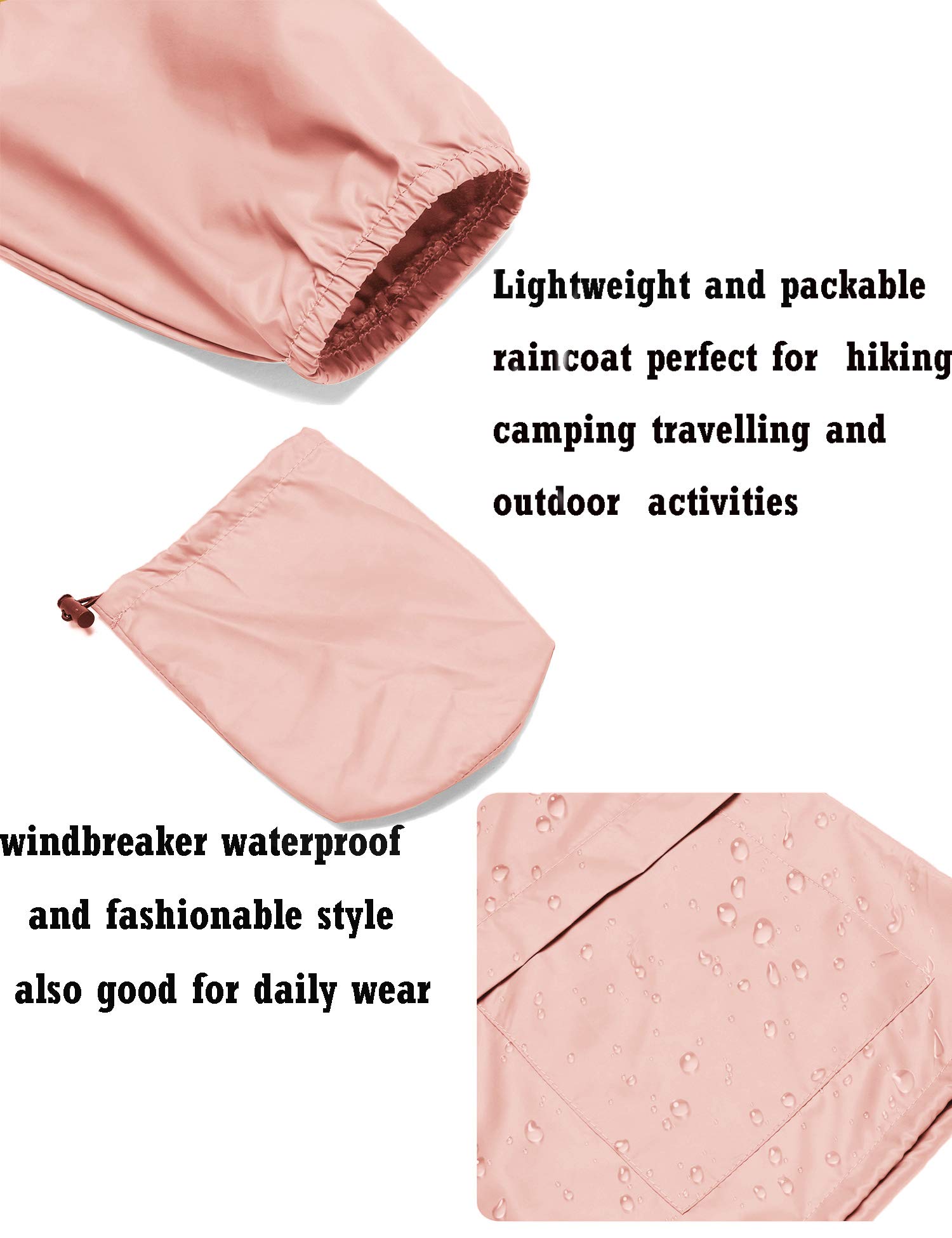 Avoogue Raincoat Women Lightweight Waterproof Fishing Rain Jackets Packable Outdoor Hooded Windbreaker (Pink XL)