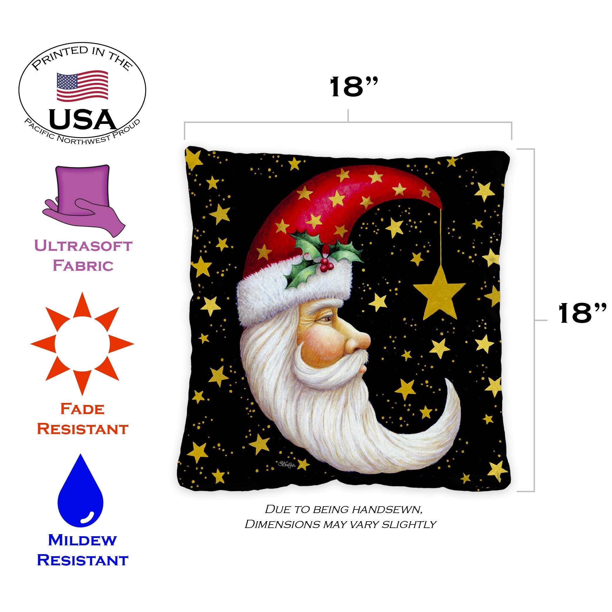 Toland Home Garden Santa Moon 18 x 18 Inch Indoor, Pillow, Case (2-Pack)