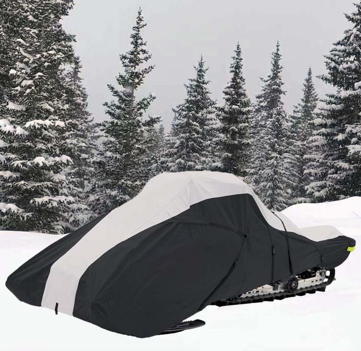 Full Fitment Snowmobile Cover Compatible for the Ski Doo Bombardier Backcountry X-RS 850 ETec 146model years 2020-2023. 600 Denier black and gray, trailerable.