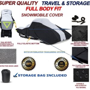 Full Fitment Snowmobile Cover Compatible for the Ski Doo Bombardier Backcountry X-RS 850 ETec 146model years 2020-2023. 600 Denier black and gray, trailerable.