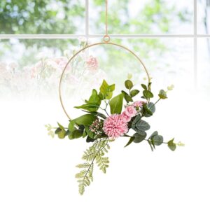 LIOOBO Floral Hoop Wreath Minimalist Fashion Nordic Style Artificial Wreath Hanging Hemp Rope Decor for Garden Home Lawn